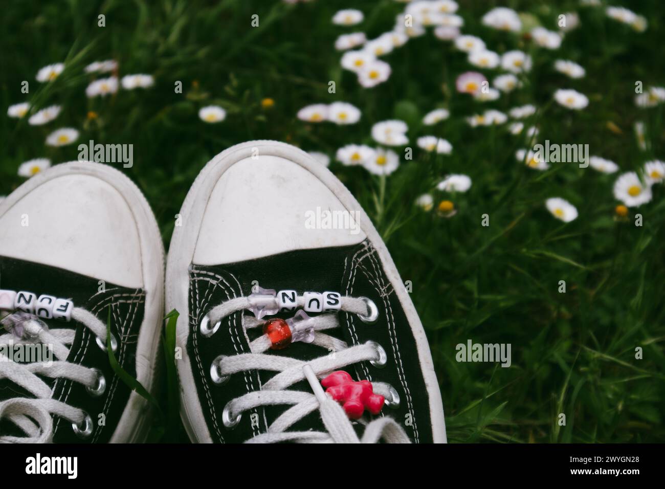 Madrid, Spain. 7 January 2024. Classic Converse sneakers on women's ...