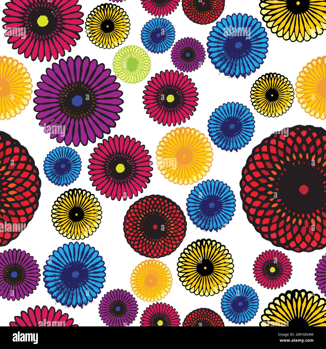 Seamless geometric pattern with colorful rosette; different rosette ...
