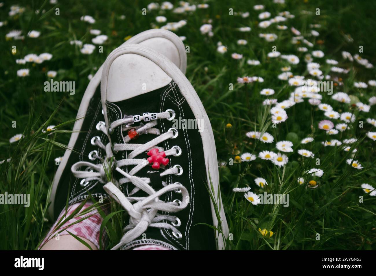 Madrid, Spain. 7 January 2024. Classic Converse sneakers on women's ...