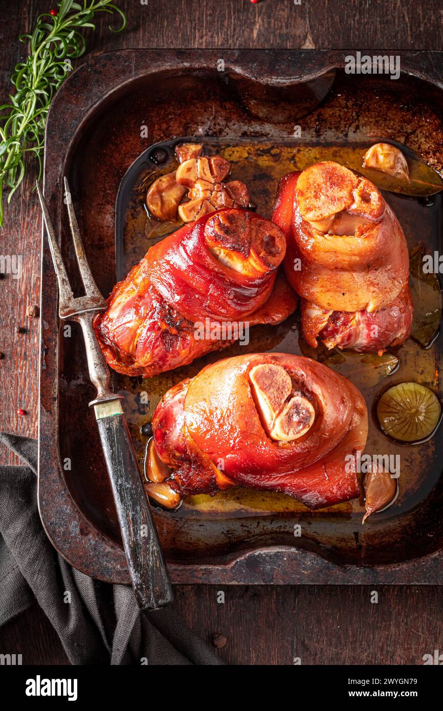 Fresh aand cripsy ham hock made with spices. Schweinshaxe with ...