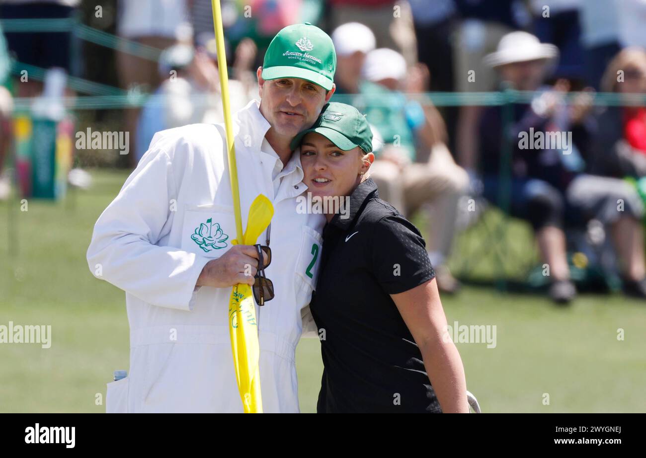 Augusta, United States. 05th Apr, 2024. Bailey Shoemaker reacts with he ...