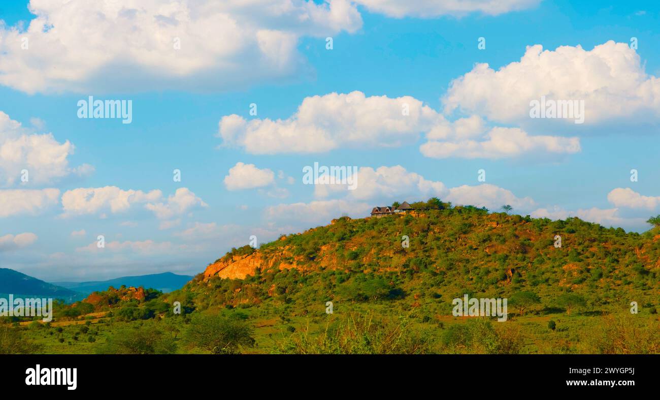 African landscape bottom view of a luxury safari hotel in the savannah ...