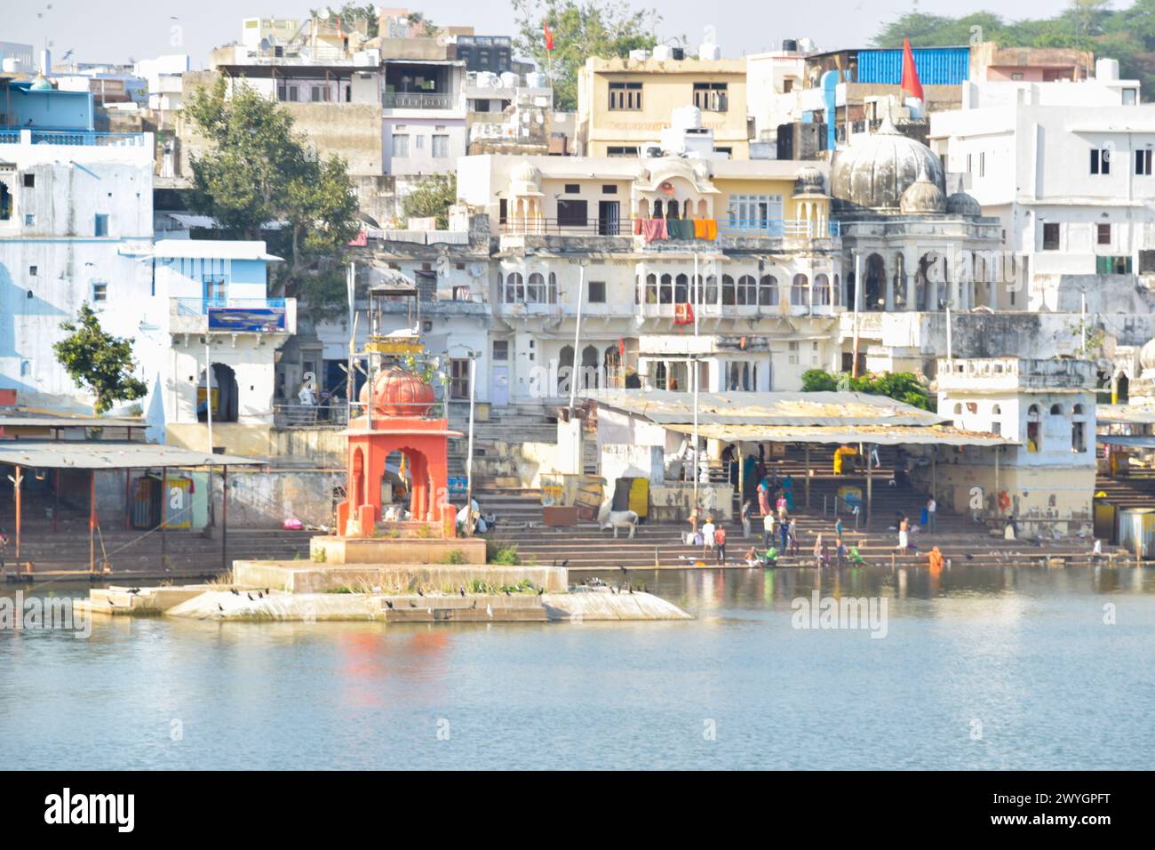 Panoramic image of Pushkar Sarovar Lake, sacred pilgrimage for Hinduism ...