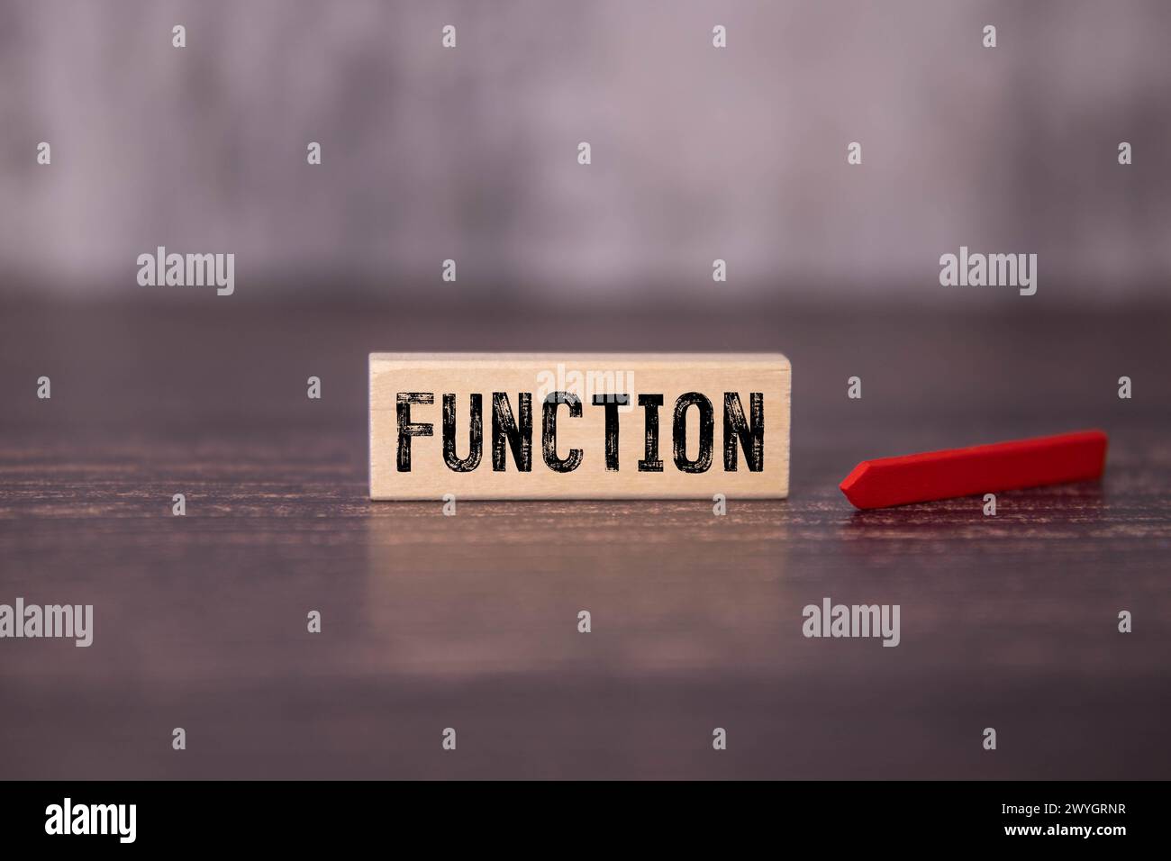text on gray word function in small wooden letters with black font on a ...