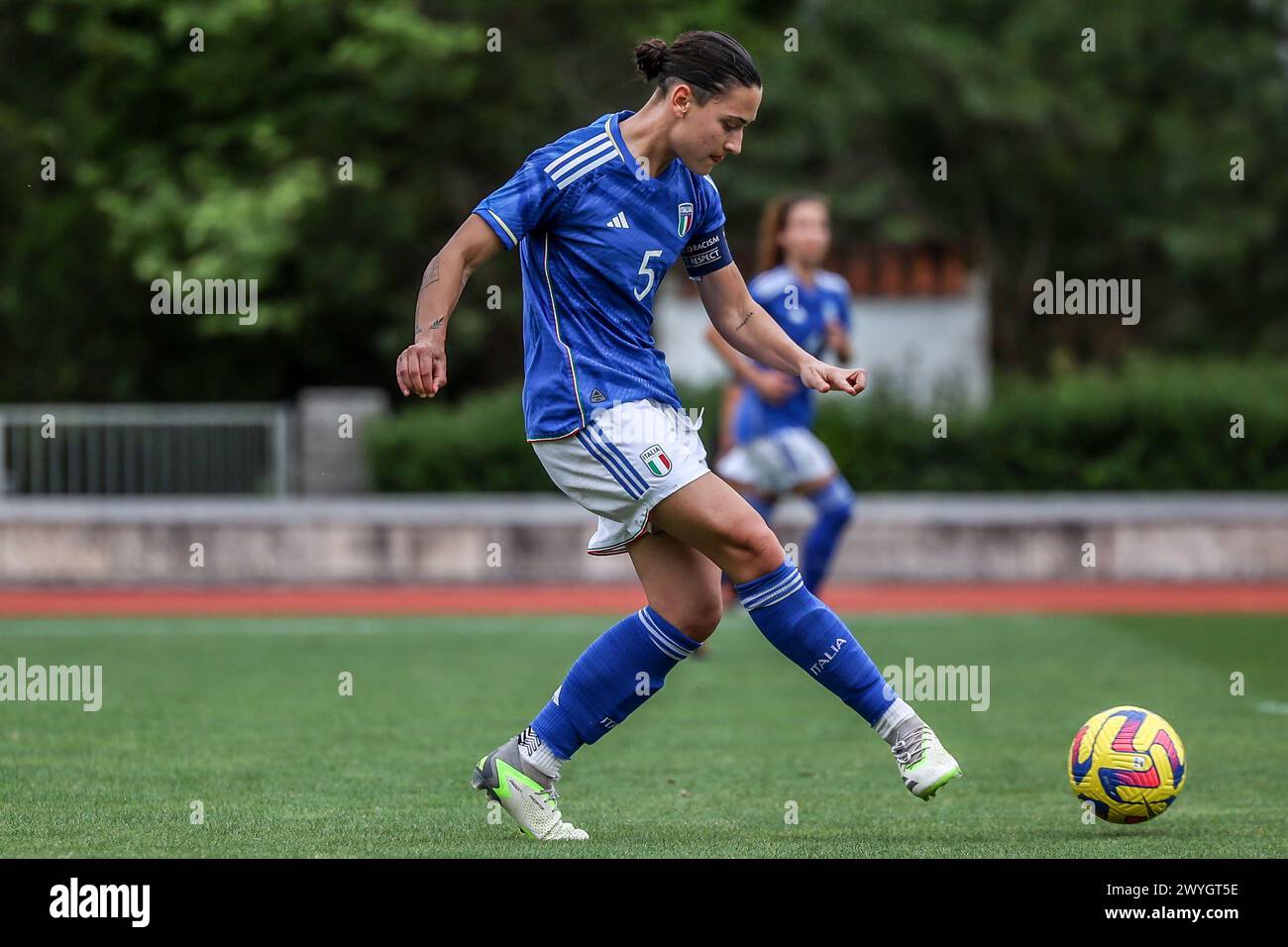 Oeiras, Portugal, April 06th 2024: Nadine Sorelli (5 Italy) in action during the UEFA European ...