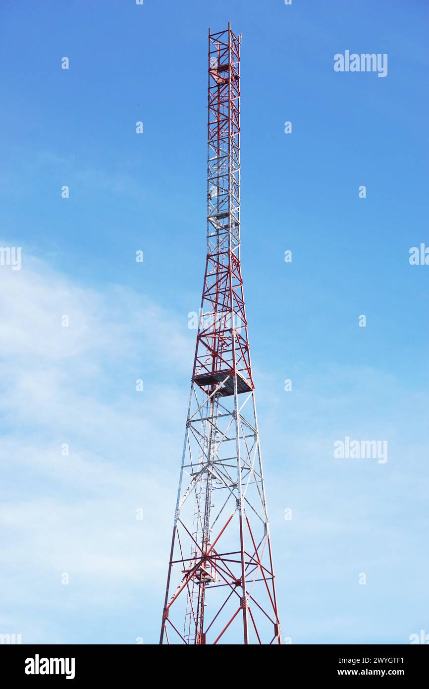 White and red tower with blue sky background in nature Stock Photo - Alamy