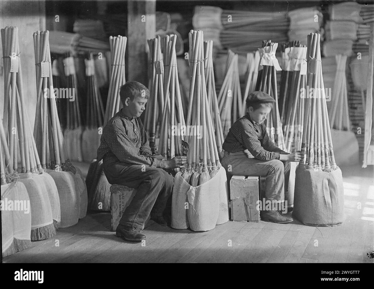 Boys in packing room of brrom factory. , Brown Mfg. Co. Evansville ...