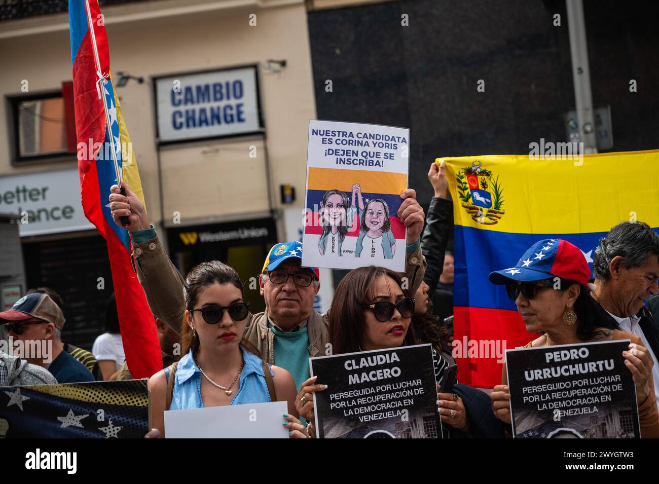 Madrid, Spain. 06th Apr, 2024. People protesting with placards and ...