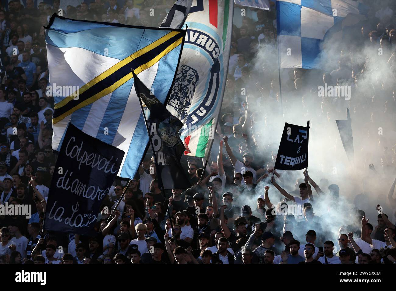 Rome, Italy 06.04.2024:Choreography of the Lazio fans in the stands ...