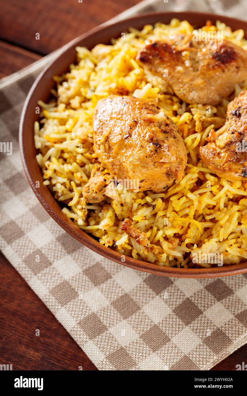 Chicken Biryani on Wooden Boards Close-up, Aromatic Pakistani and ...