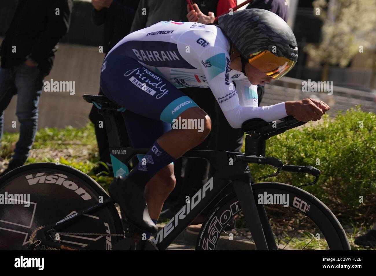 Santiago, BUITRAGO SANCHEZ BAHRAIN VICTORIOUS during the Itzulia Basque Country 2024, cycling ...