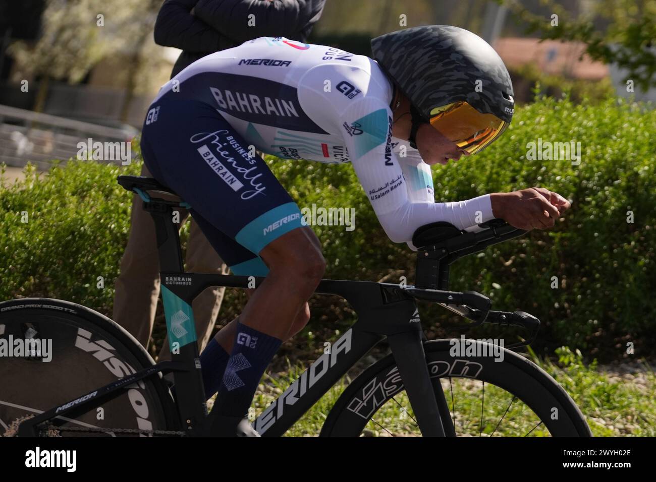 Santiago, BUITRAGO SANCHEZ BAHRAIN VICTORIOUS during the Itzulia Basque Country 2024, cycling ...
