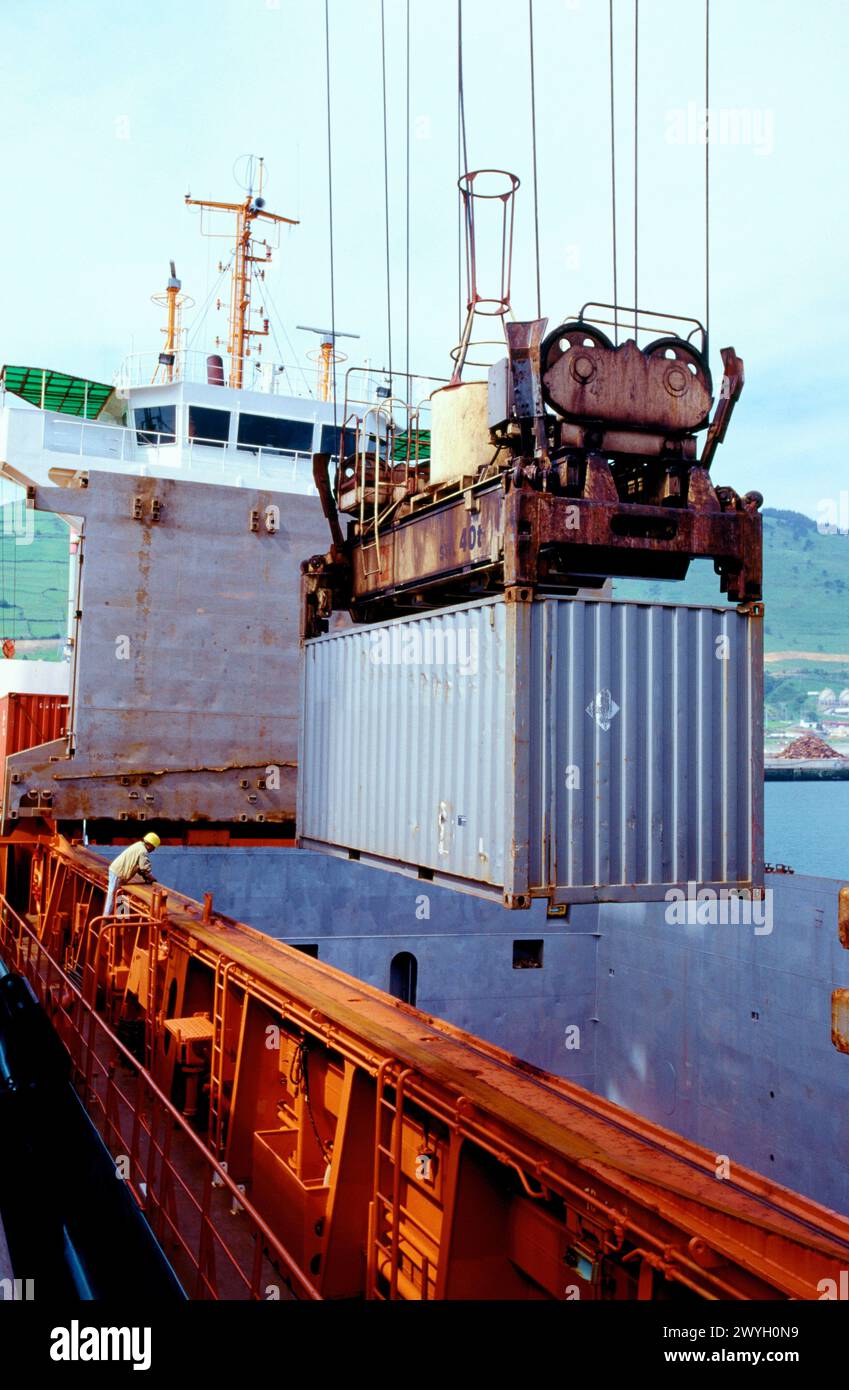 Loading cargo containers. Port of Bilbao. Biscay. Basque Country. Spain ...