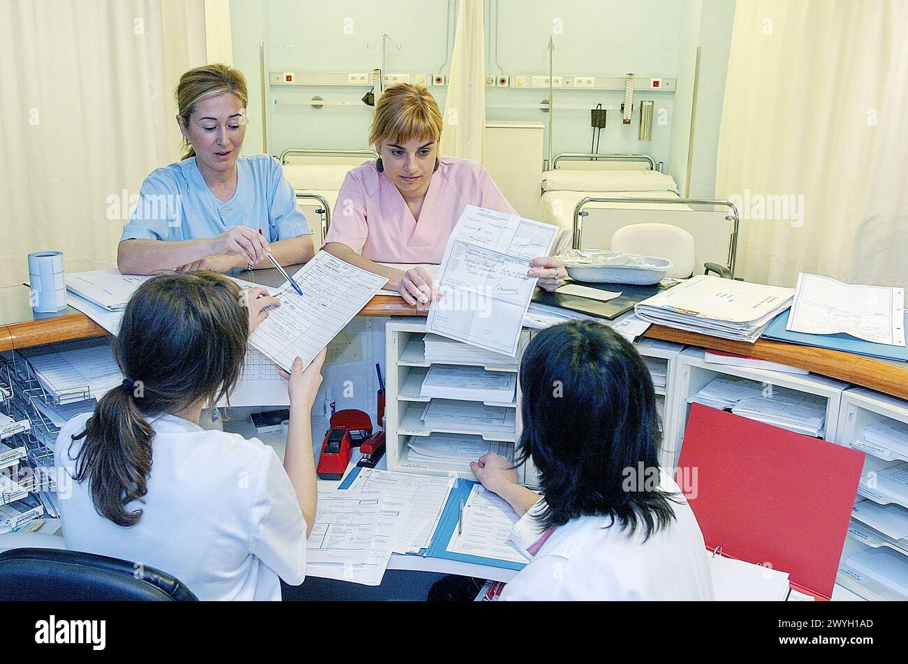 Boxes and control desk at hospital Stock Photo - Alamy
