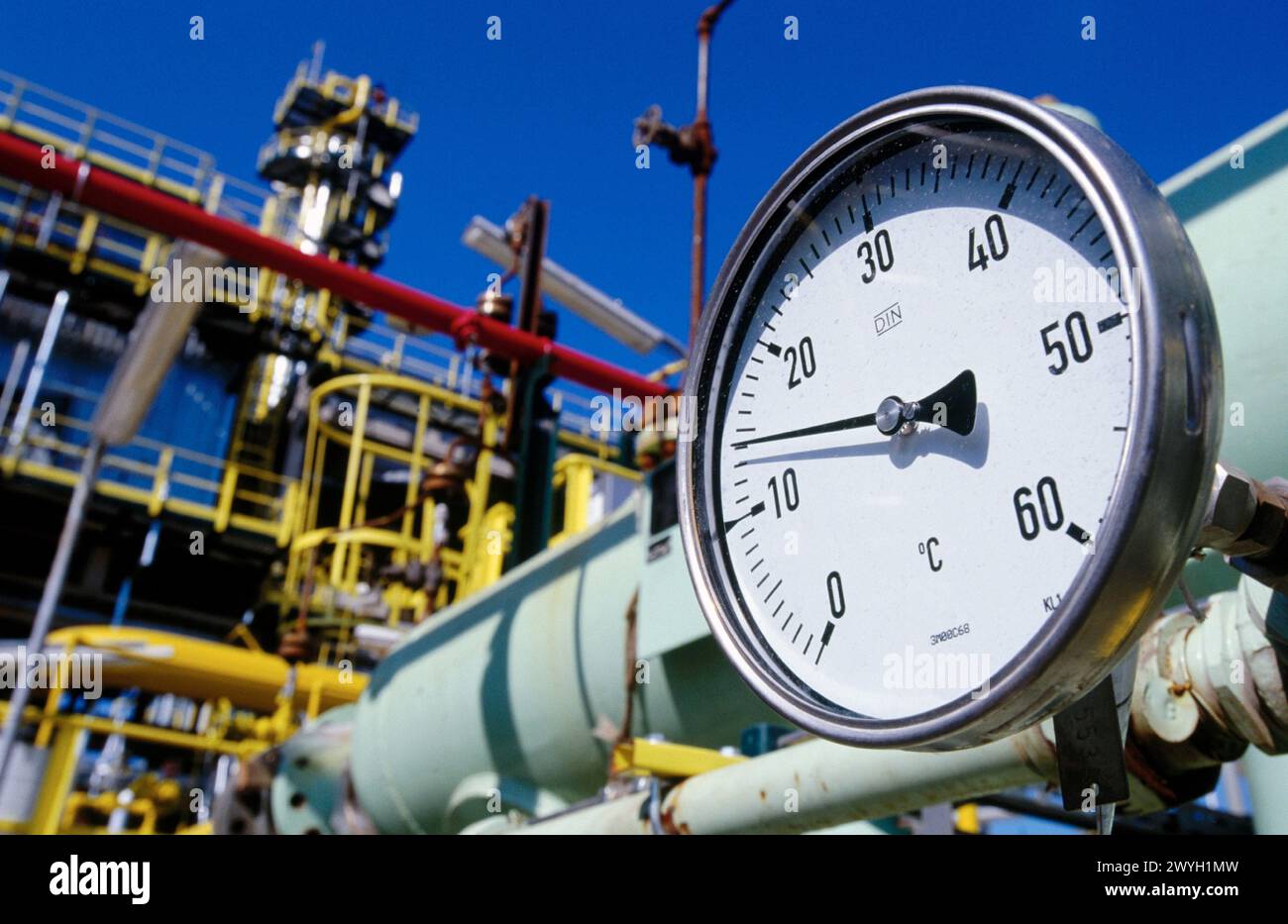 Thermometer. Hydrocracker. Repsol-YPF oil refinery. Tarragona province ...