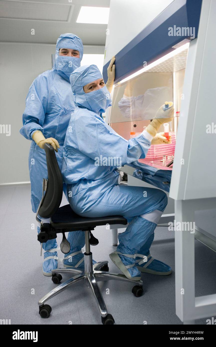 Clean room, preparing DMEM (Dulbeco´s Modified Eagle´s Medium) in ...