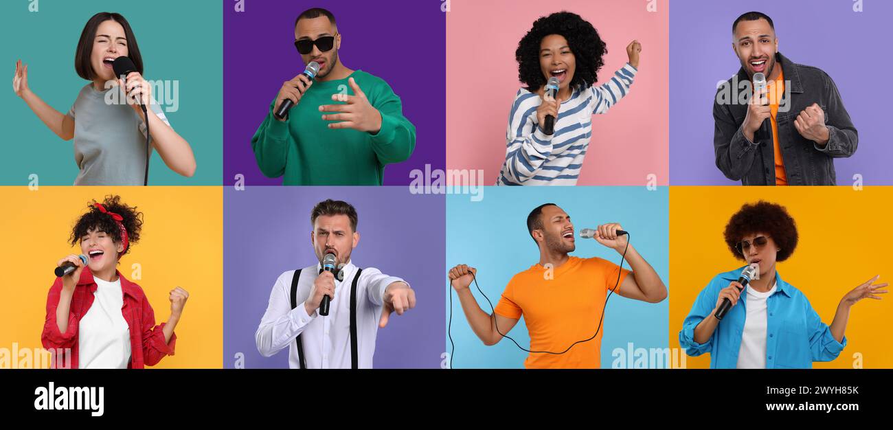 Singers on different color backgrounds, collection of photos Stock ...