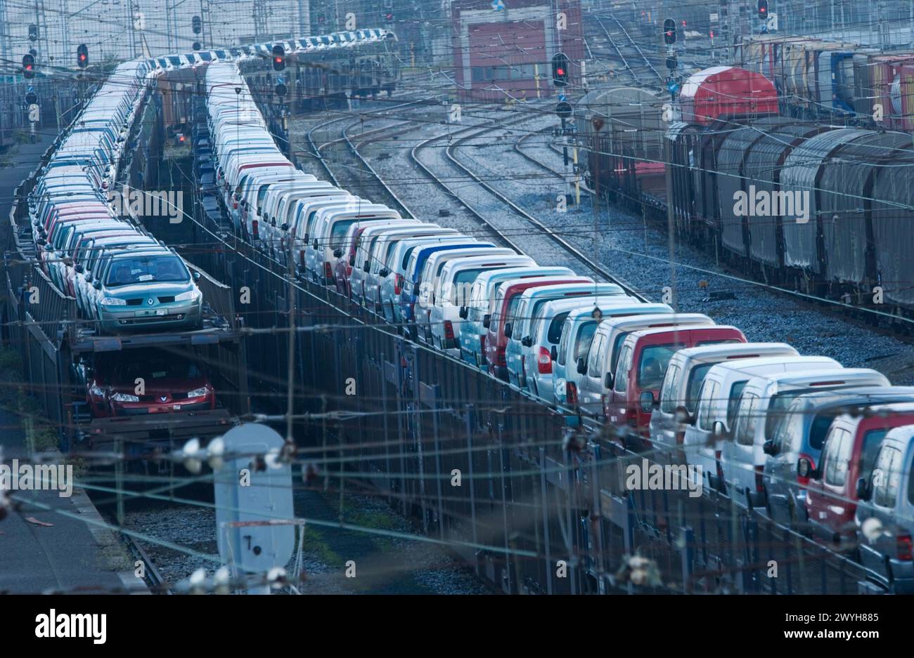 Cars for export, Train station. Irun. Guipúzcoa (Spanish-French border ...