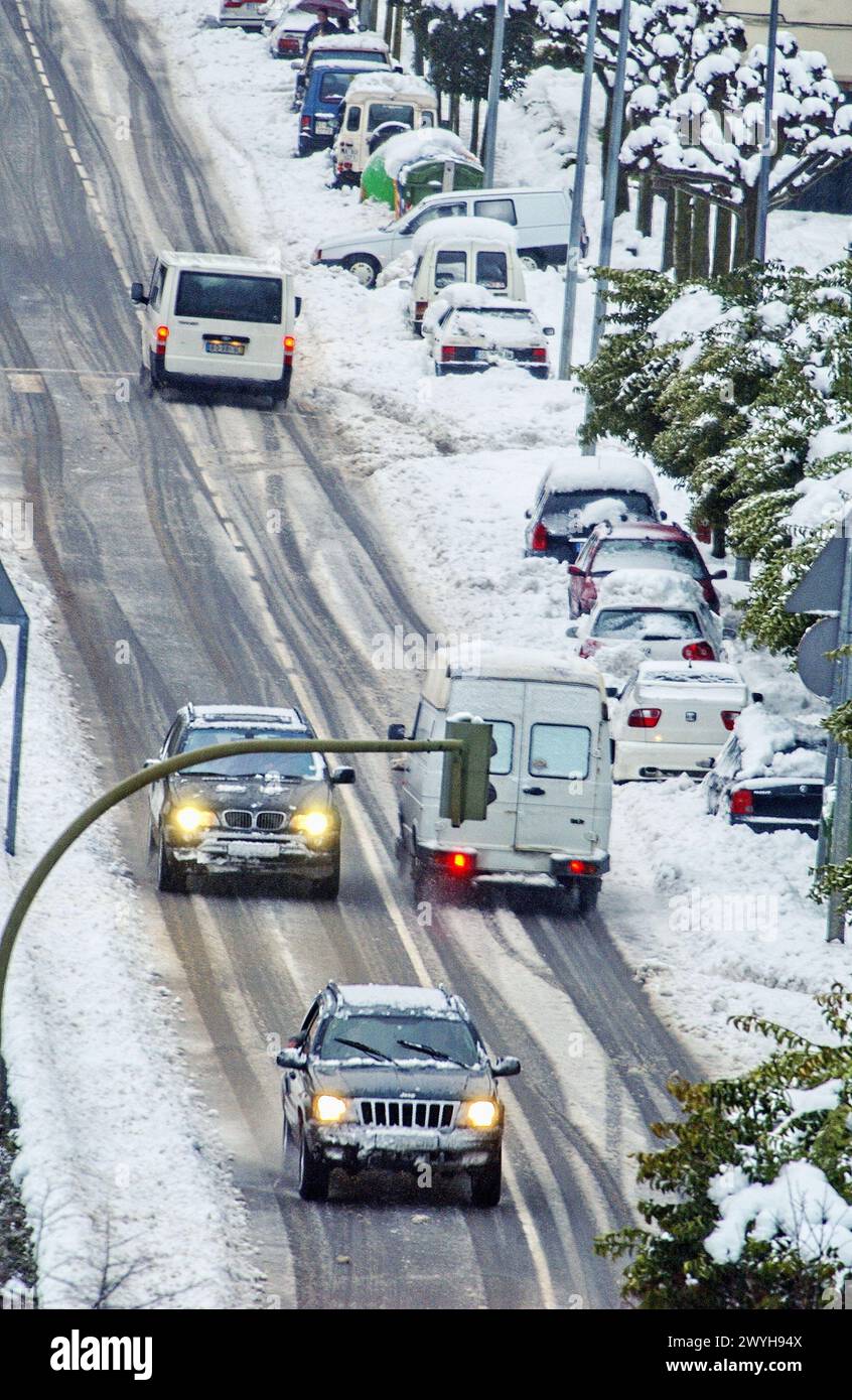 Snow covered road. Legazpi. Guipúzcoa, Spain Stock Photo - Alamy