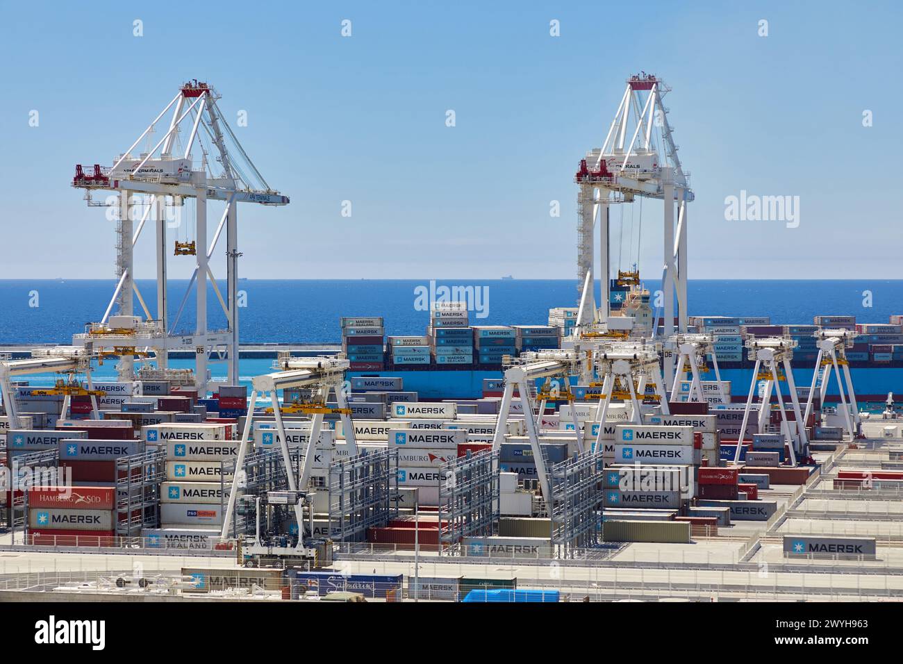 Container ship, Commercial Port of Tangier MED, Strait of Gibraltar ...