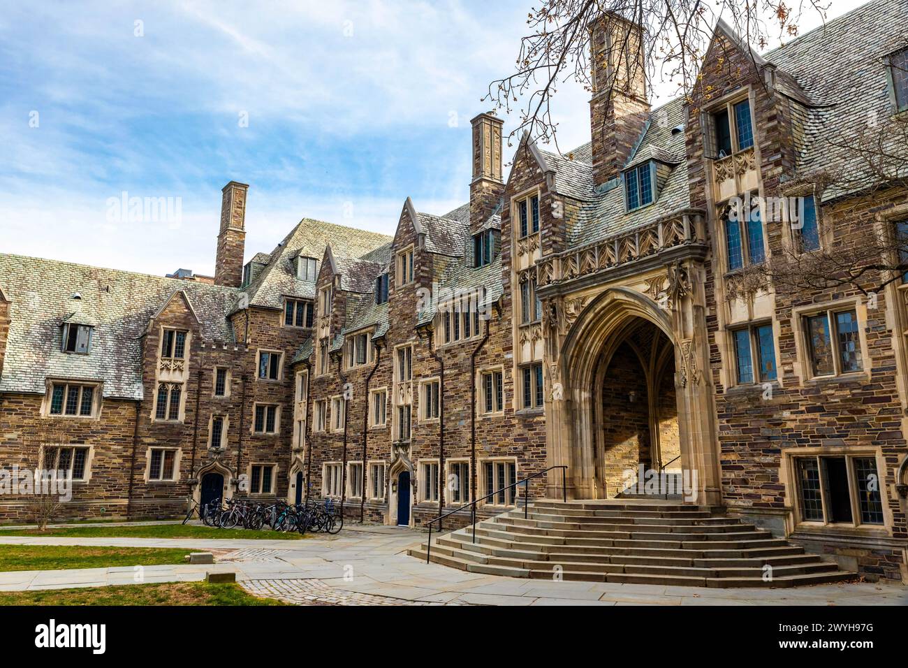 View of Princeton University campus dormitory vintage building at ...
