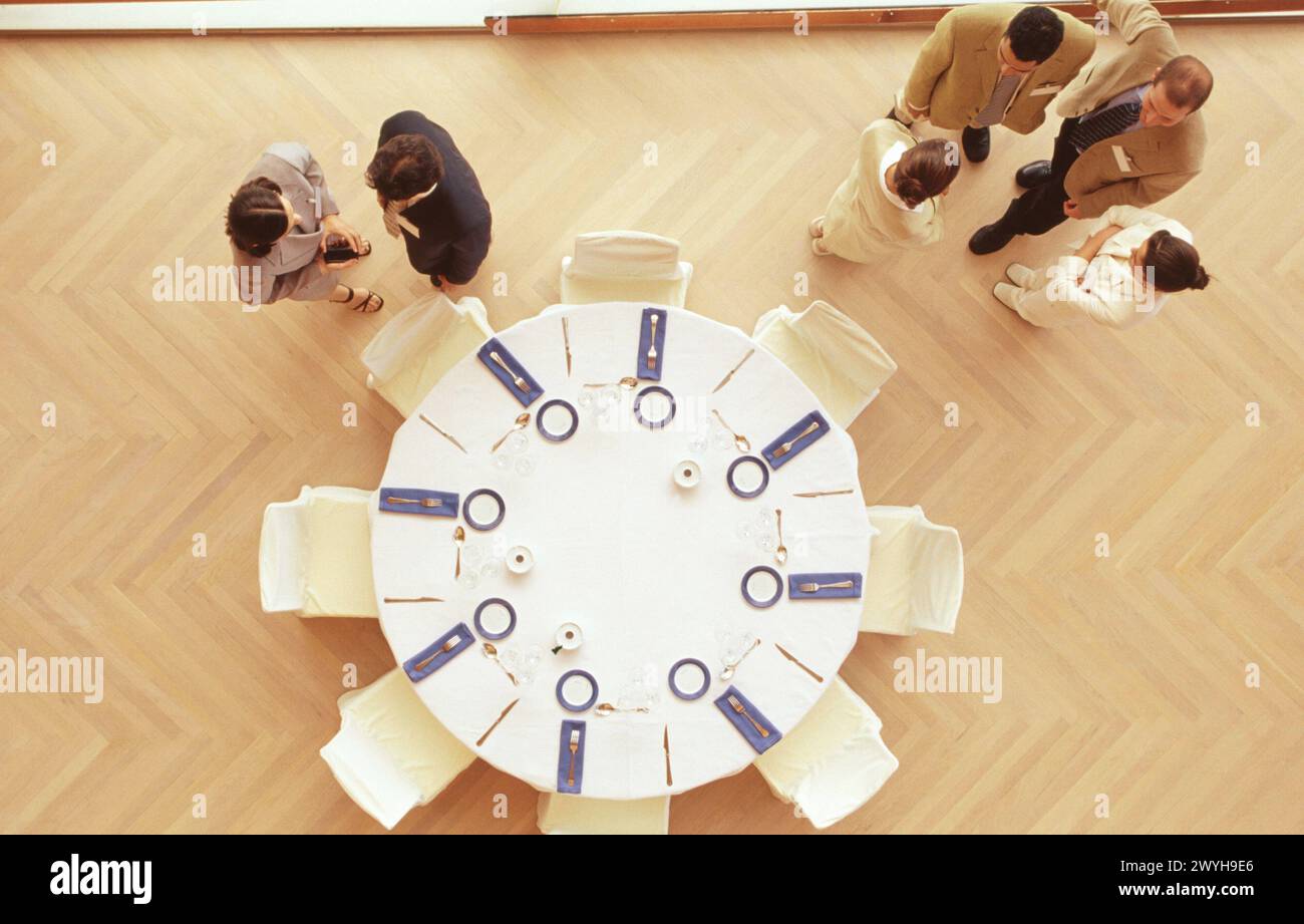 Table set for lunch at convention center Stock Photo - Alamy