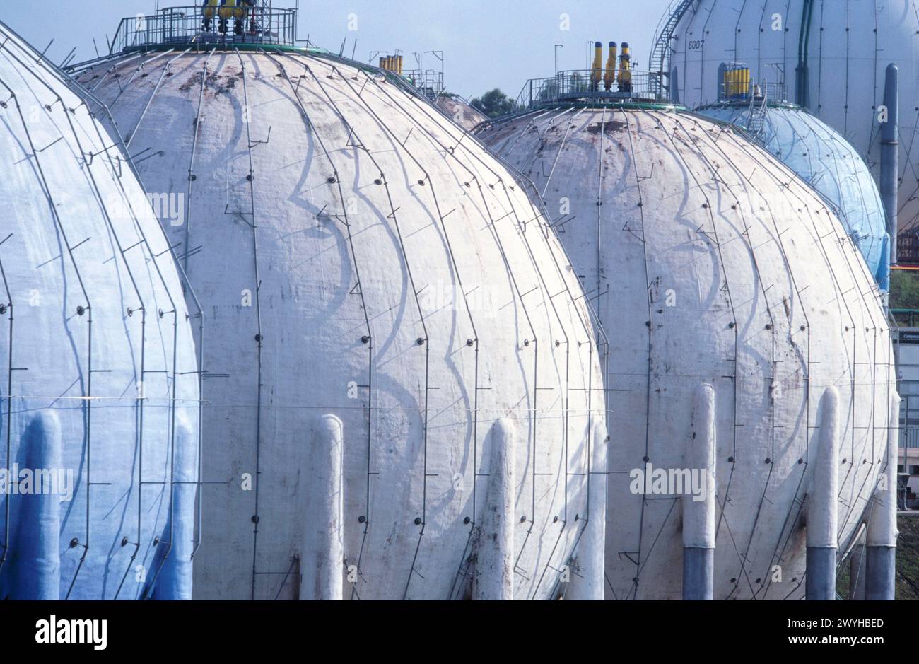 Butane gas tanks, distribution plant. El Musel, port of Gijón. Spain ...