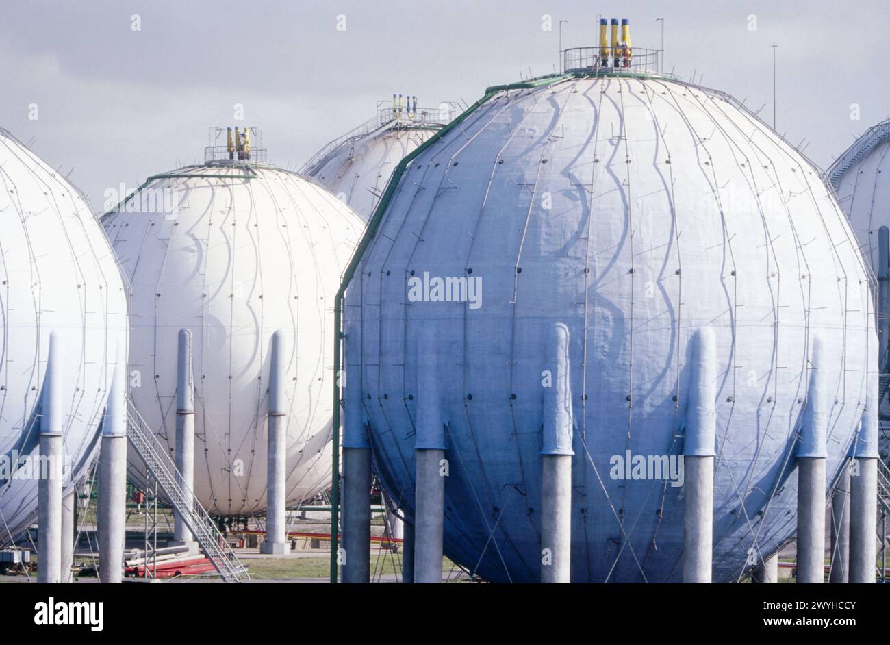 Butane gas tanks, distribution plant. El Musel, port of Gijón. Spain ...