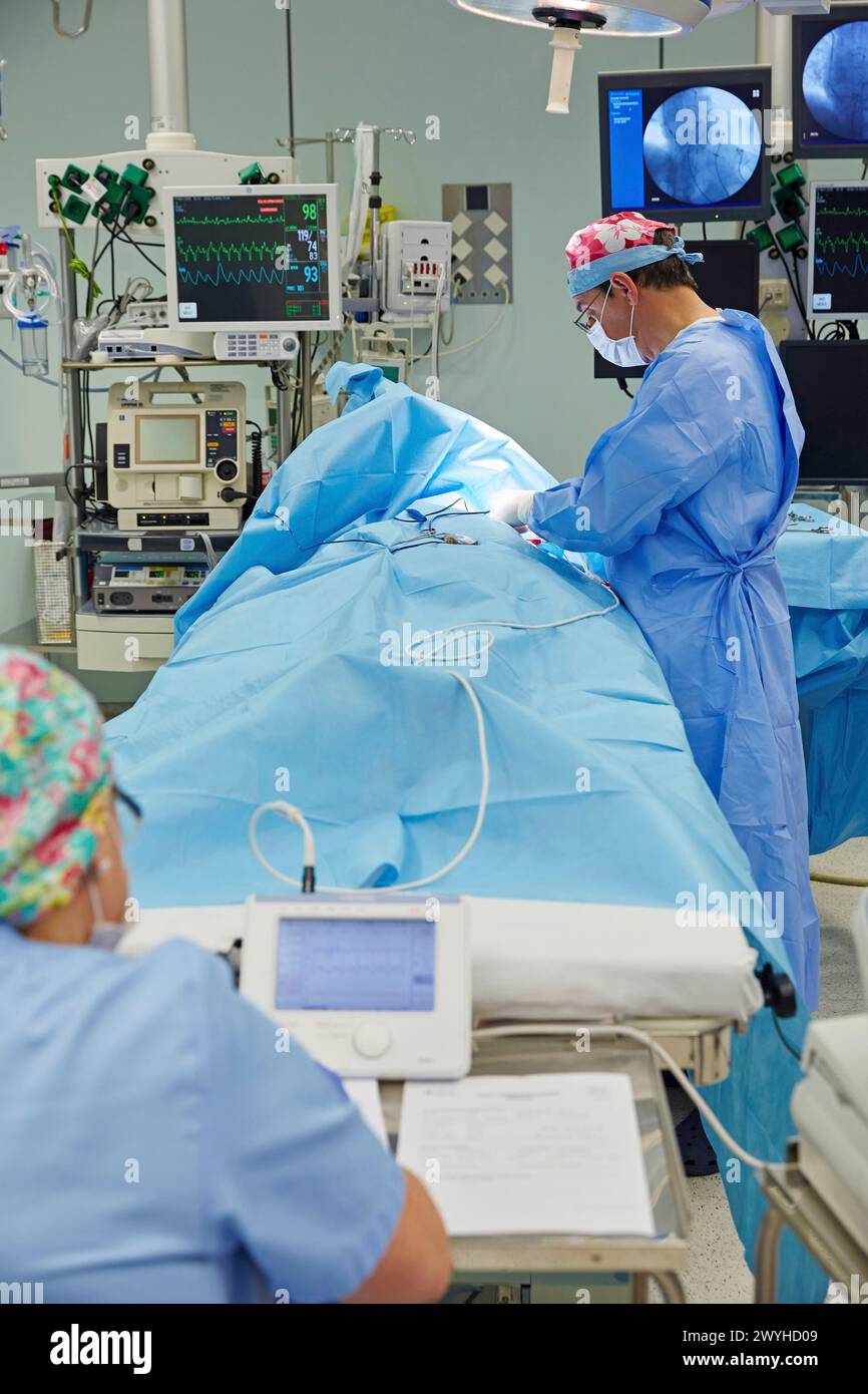 Operating room for placement of defibrillator. Intensive Care Unit ICU ...