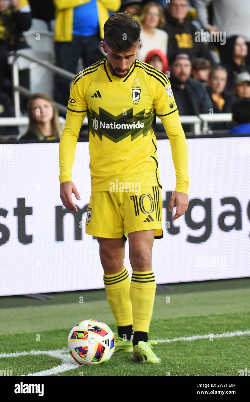 April 6, 2024: Columbus Crew forward Diego Rossi (10) serves the corner ...