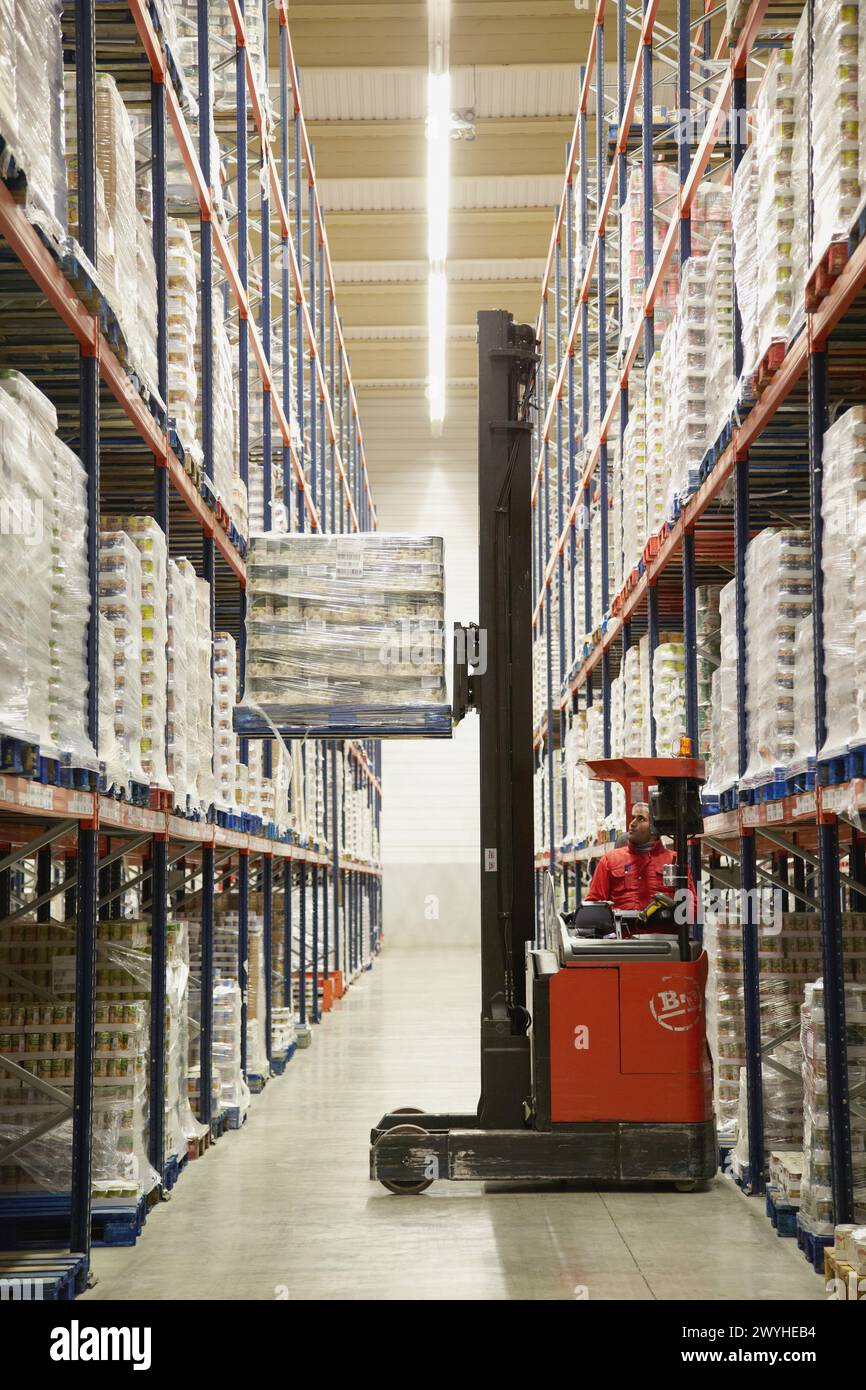 Forklifts, Pallet warehouse, Packaging canned vegetables, Canning ...