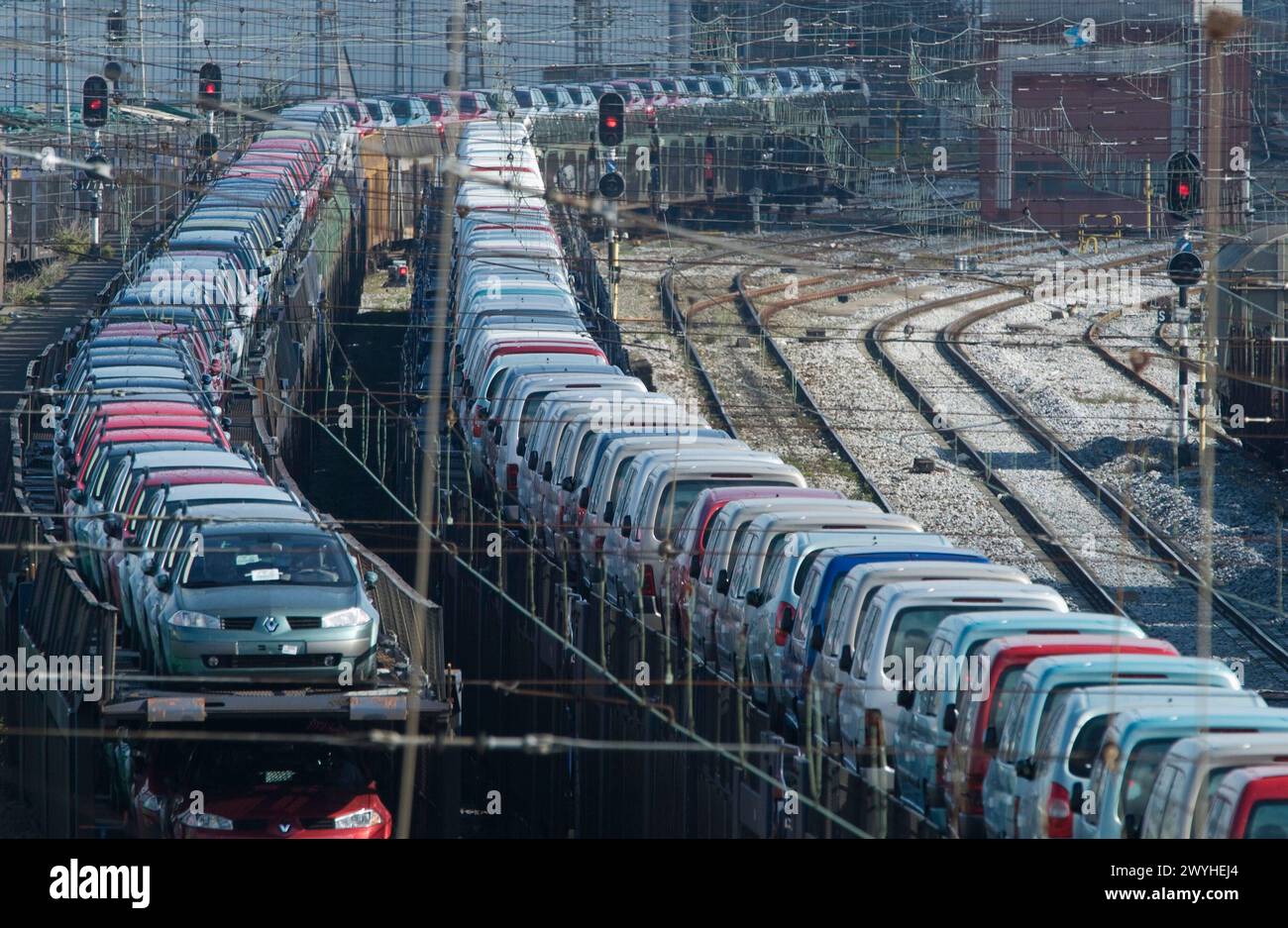 Cars for export, Train station. Irun. Guipúzcoa (Spanish-French border ...