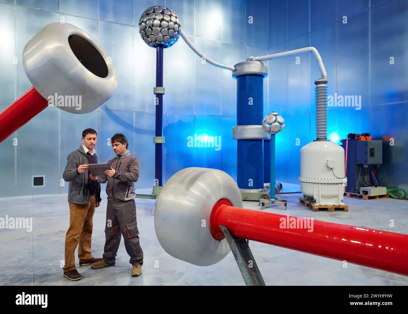 Faraday cage. HIGH VOLTAGE LABORATORY. Test bench to conduct dielectric ...