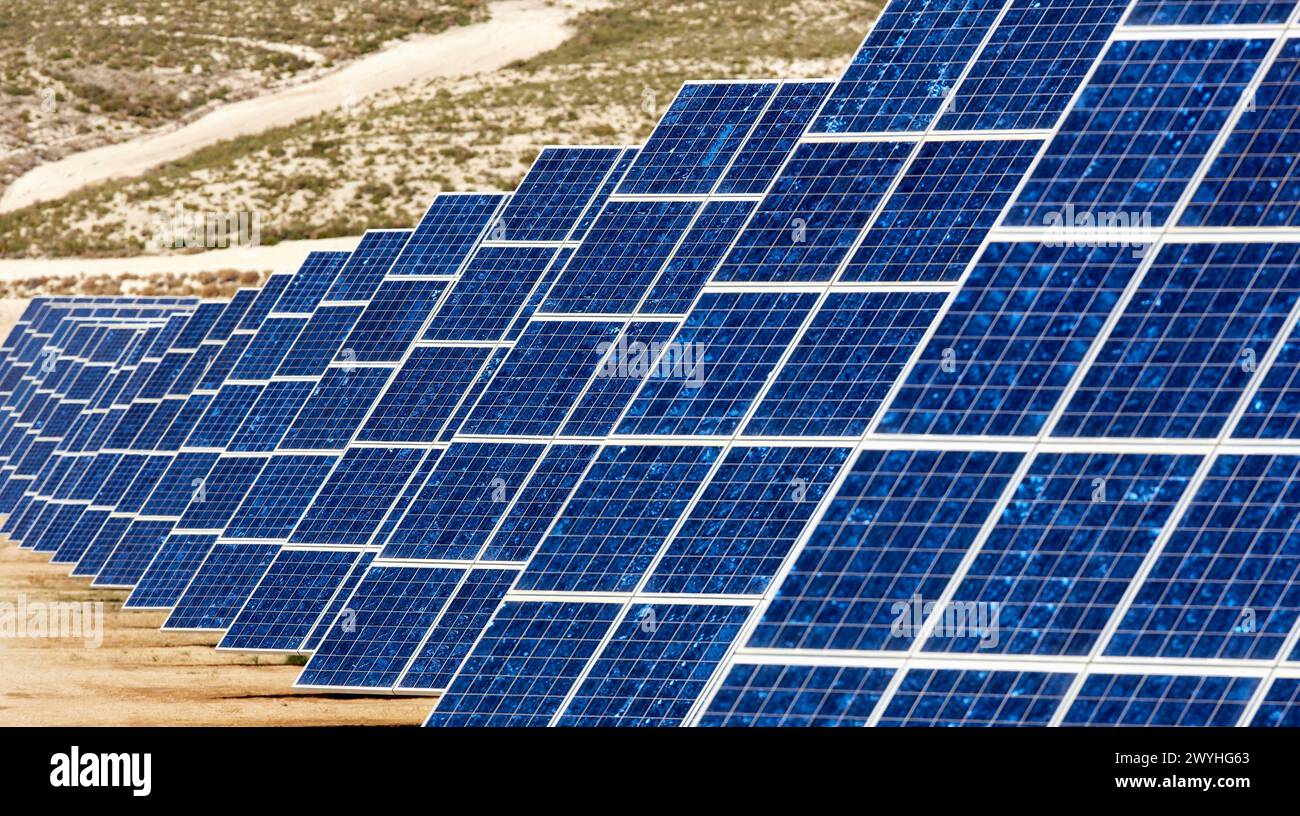 Solar panels, photovoltaics, solar power plant, Bardenas, Navarre ...