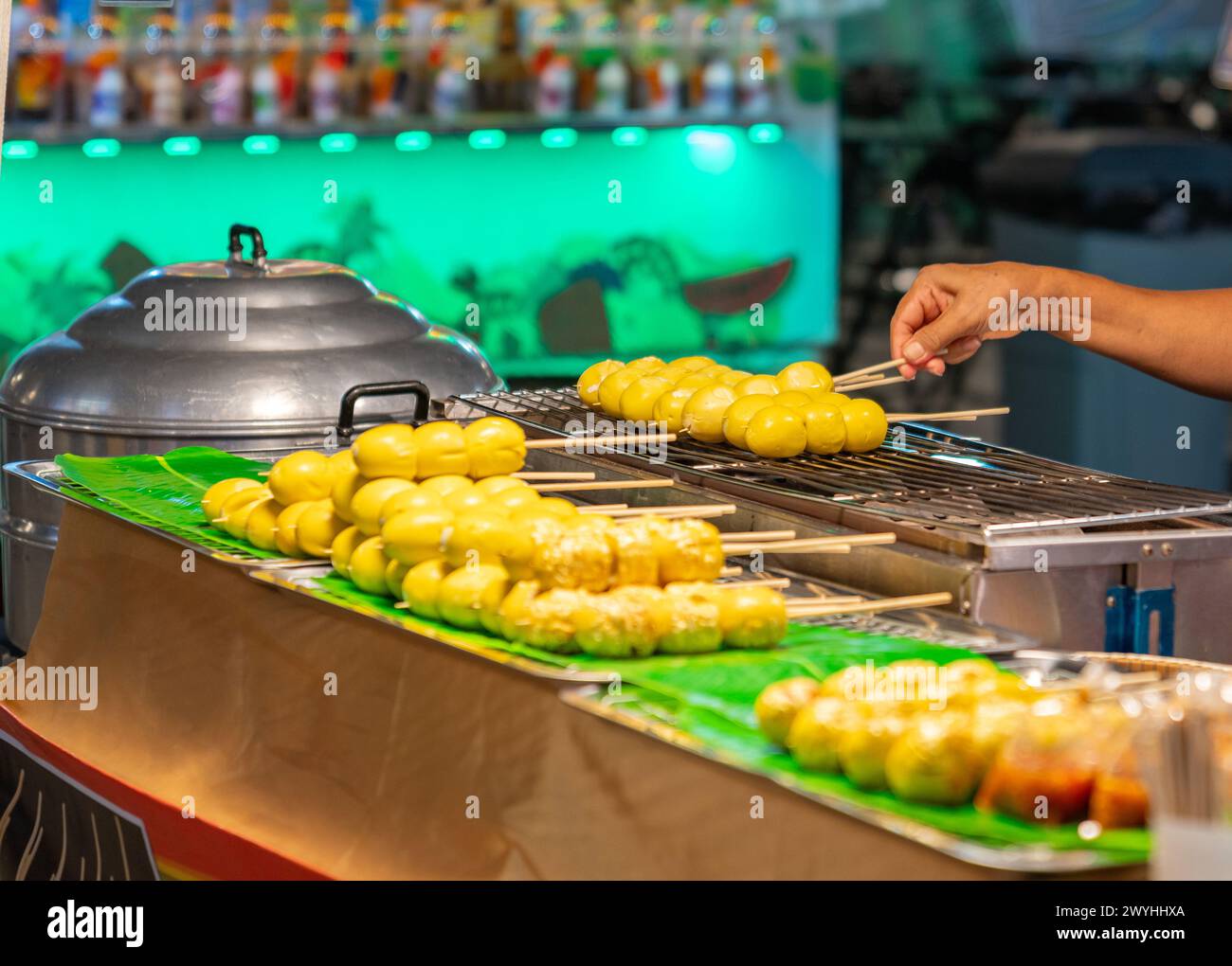 Egg scrambled mix with seasoning on stove for grilled or roasted for ...