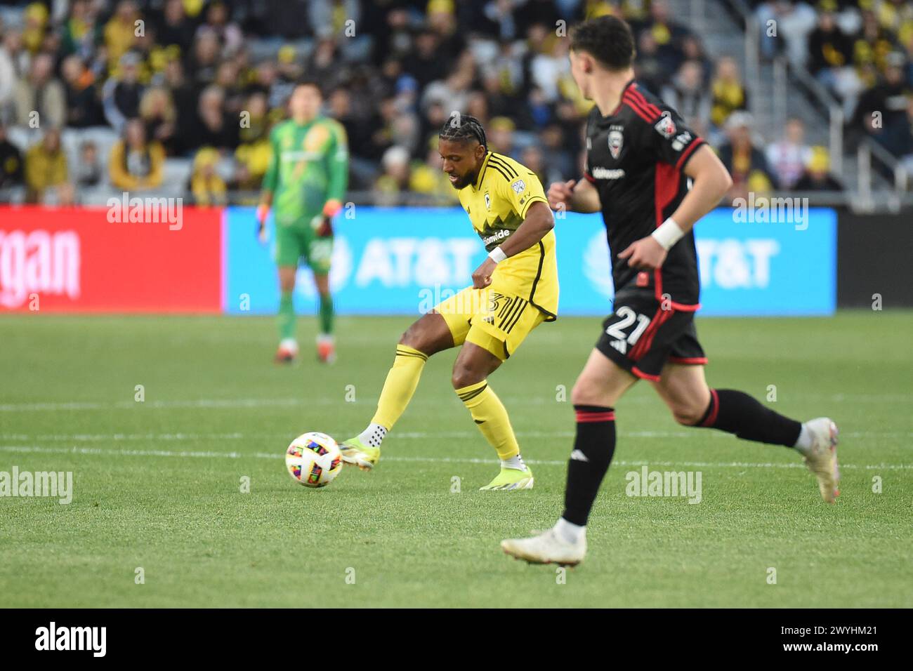 April 6, 2024: Columbus Crew defender Steven Moreira (31) handles the ...
