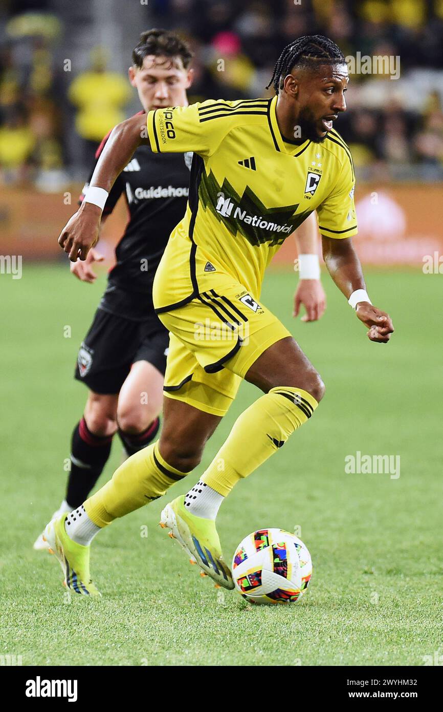 April 6, 2024: Columbus Crew defender Steven Moreira (31) carries the ...