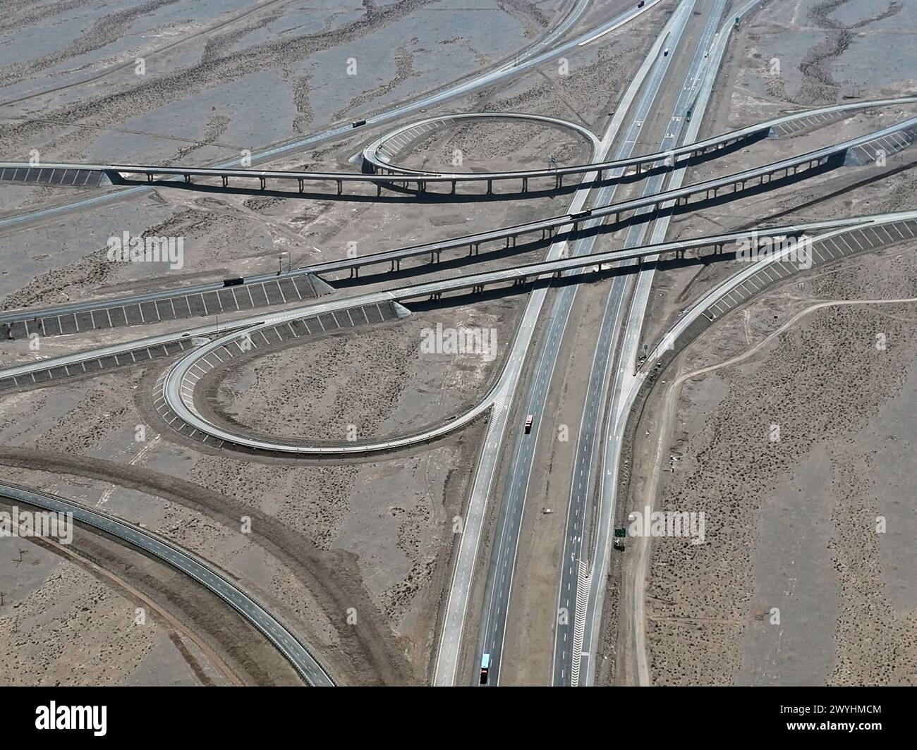HAMI, CHINA - APRIL 5, 2024 - Aerial photo show the transition point ...