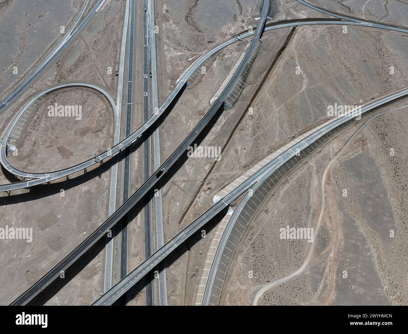 HAMI, CHINA - APRIL 5, 2024 - Aerial photo show the transition point ...