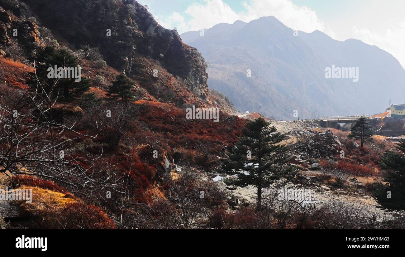 beautiful mountain landscape and village in autumn season near new baba ...