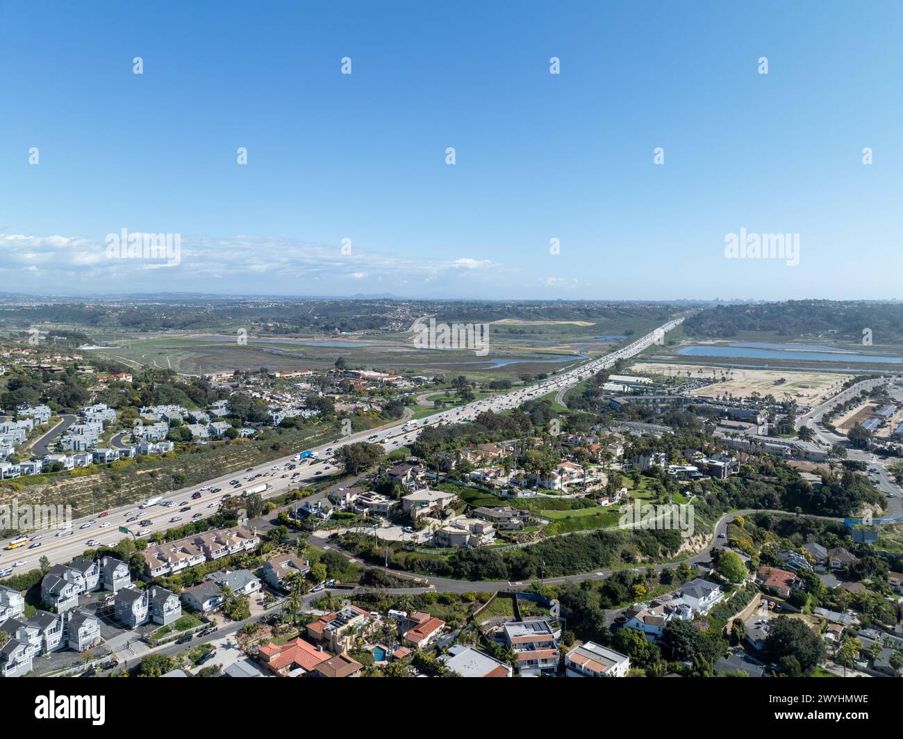 Aerial view of highway transportation with small traffic, highway ...