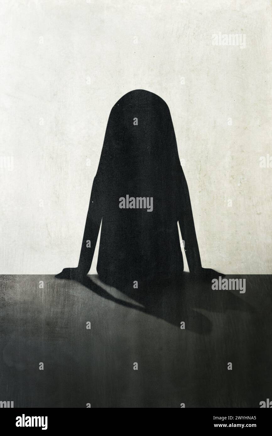 wall decoration, gloomy sad depression concept, old paper texture Stock ...