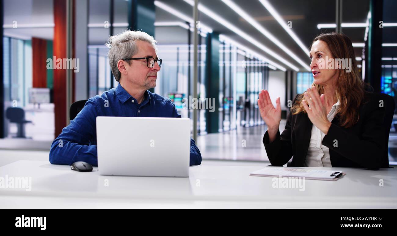 Office Interview Conversation. Two Business People Talking Stock Photo ...