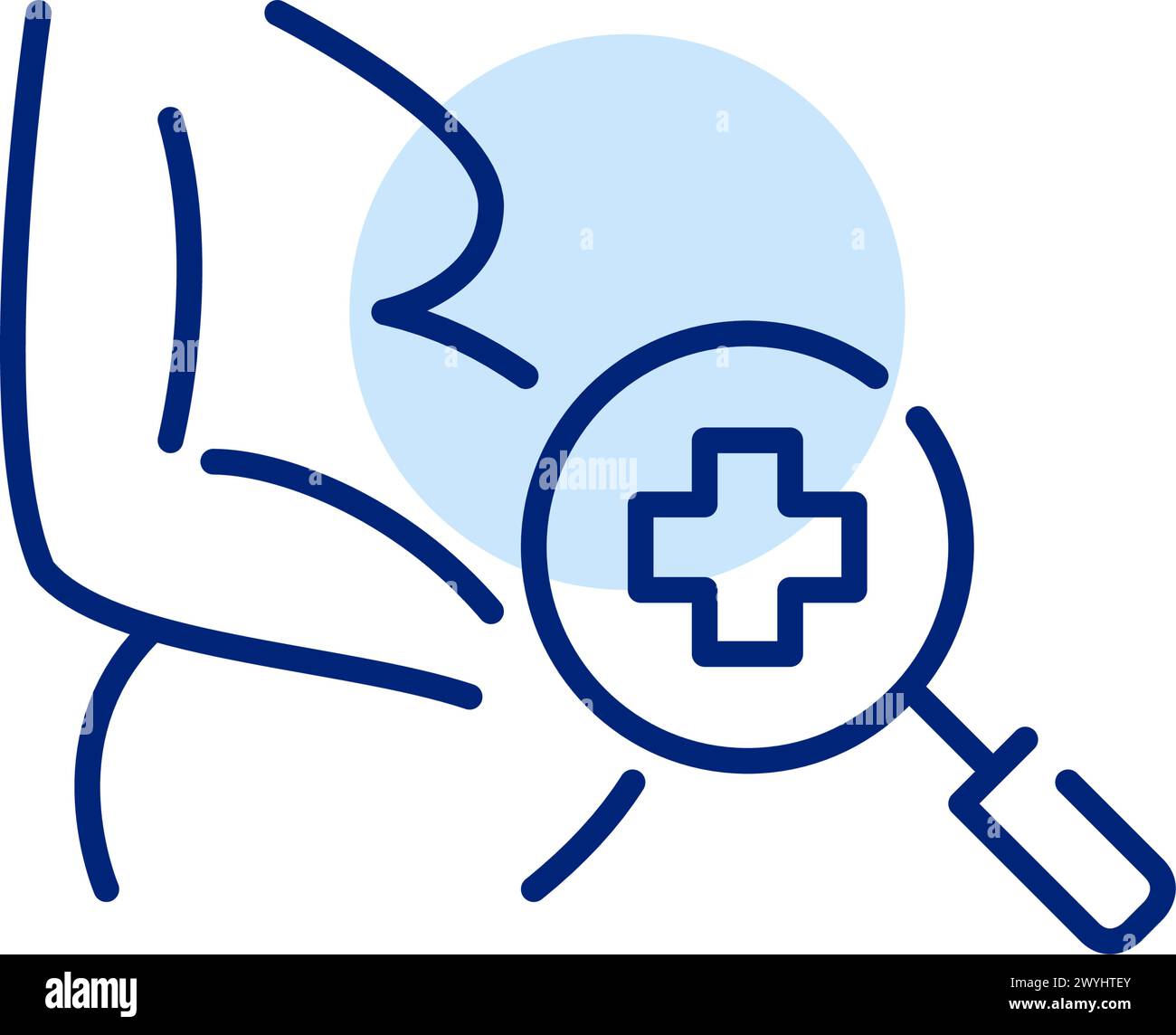 Pregnant woman, magnifying glass and cross. Routine health check-ups ...