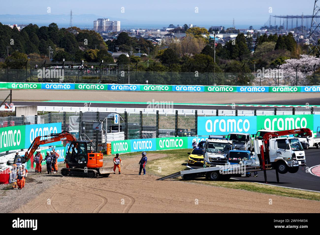 Suzuka, Japan. 07th Apr, 2024. Tyre barriers are repaired after the ...