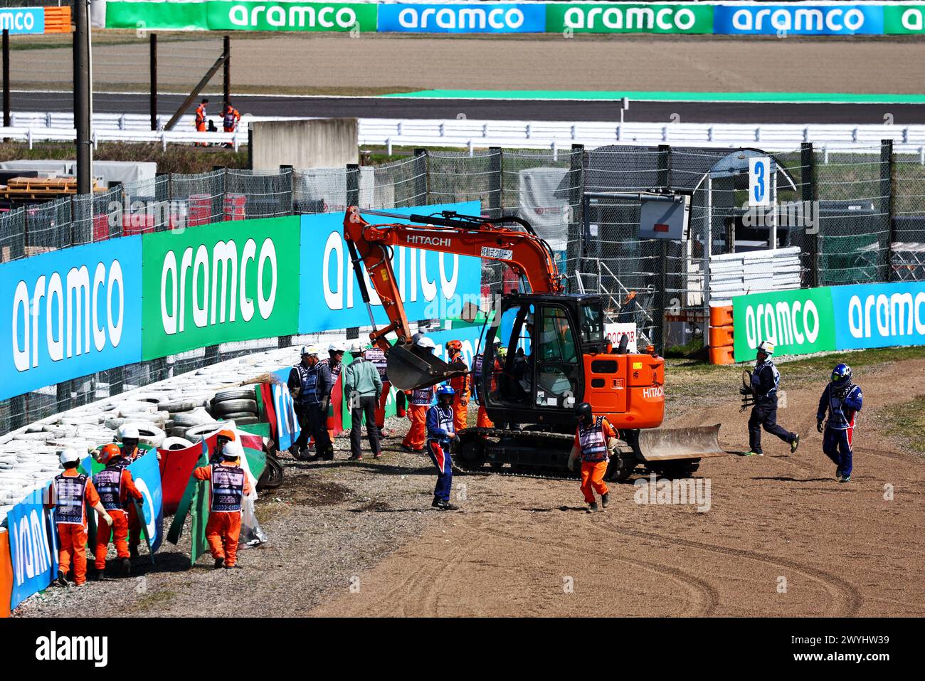 Suzuka, Japan. 07th Apr, 2024. Tyre barriers are repaired after the ...