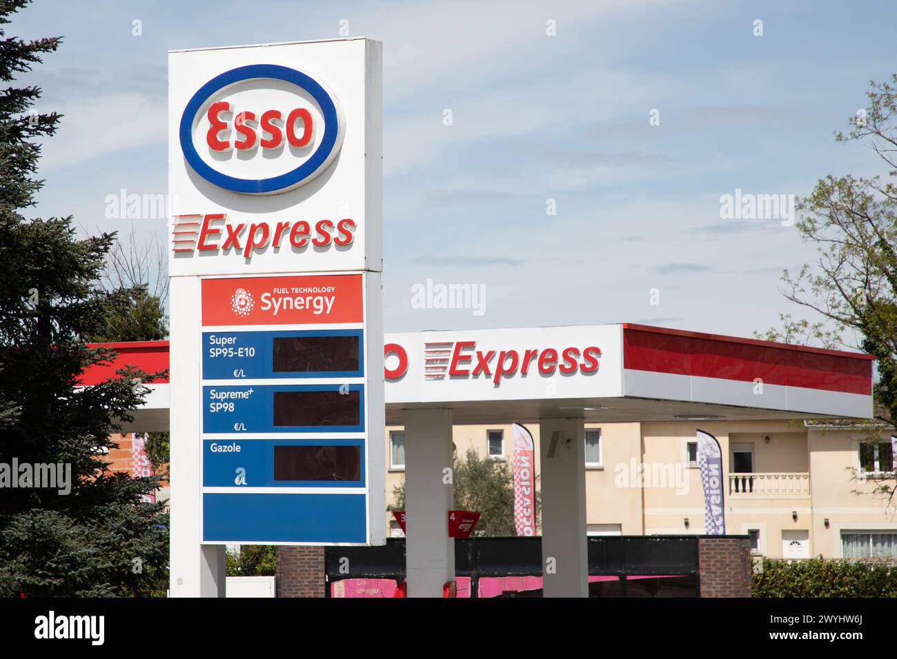 Bordeaux , France - 04 04 2024 : Esso Express gas station pumps logo ...