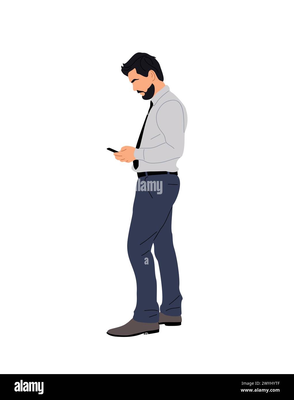 Cartoon man standing using smart Cut Out Stock Images & Pictures - Alamy