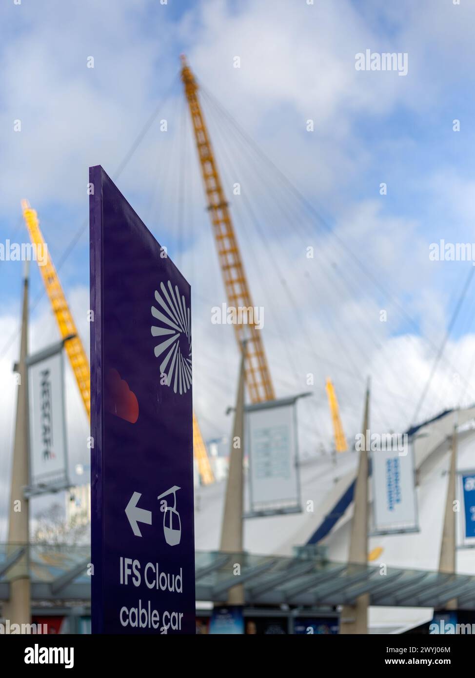 LONDON, UK - APRIL 02, 2024: Sign for IFS Cloud Cable Car at North ...