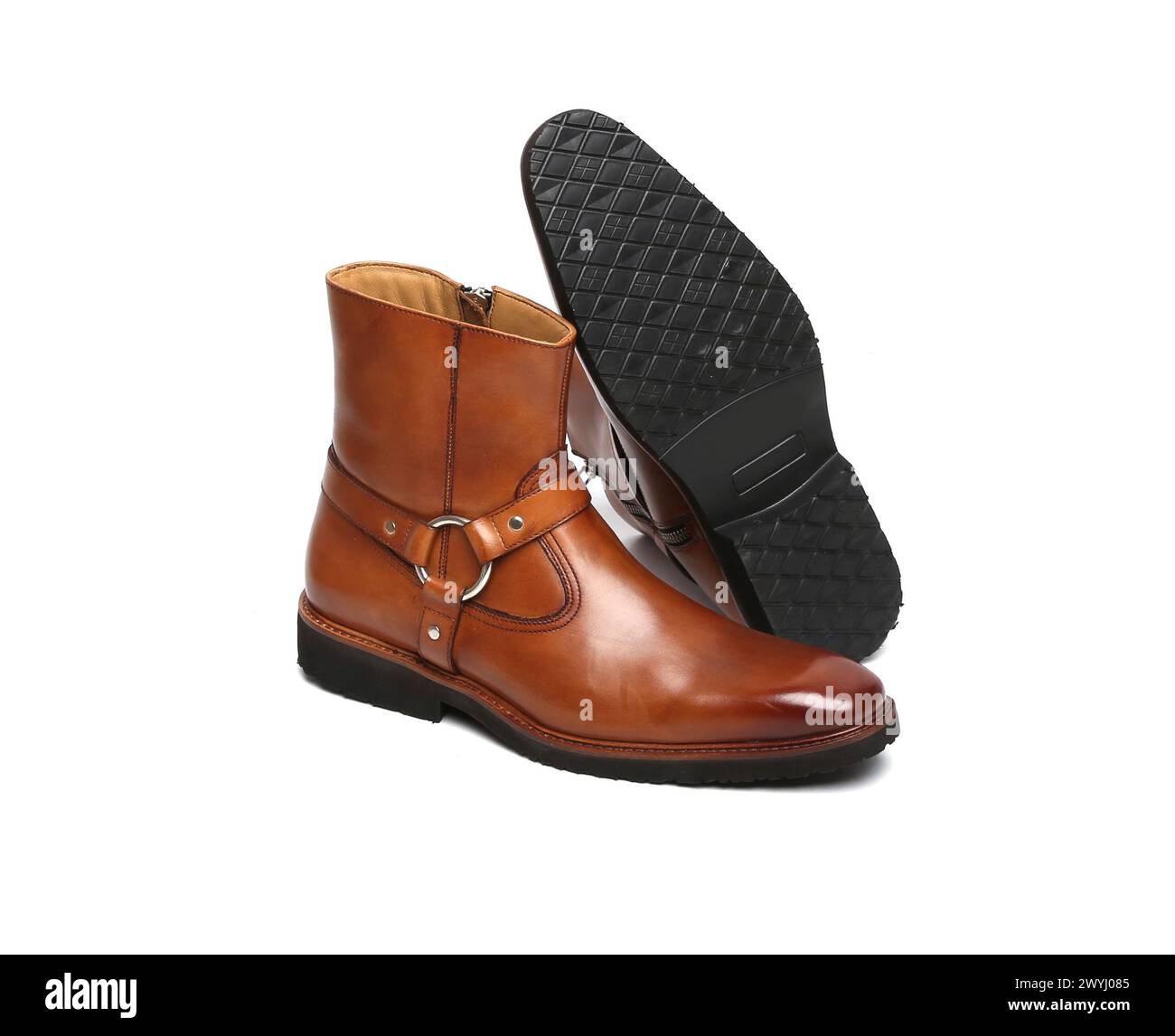 high ankle formal leather boots pair isolated on white background Stock ...